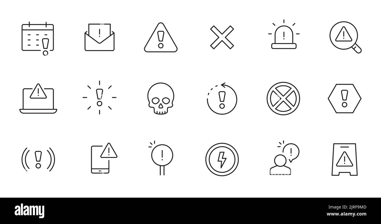 Alert, risk sign line icon set. Caution, warning, exclamation mark thin ...