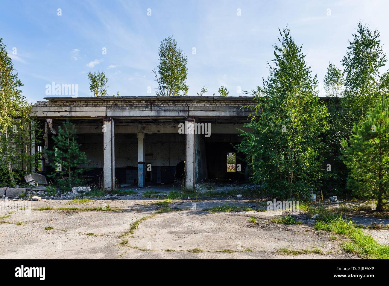 Abandoned secret Soviet Union military ghost town Irbene in Latvia Stock Photo - Alamy