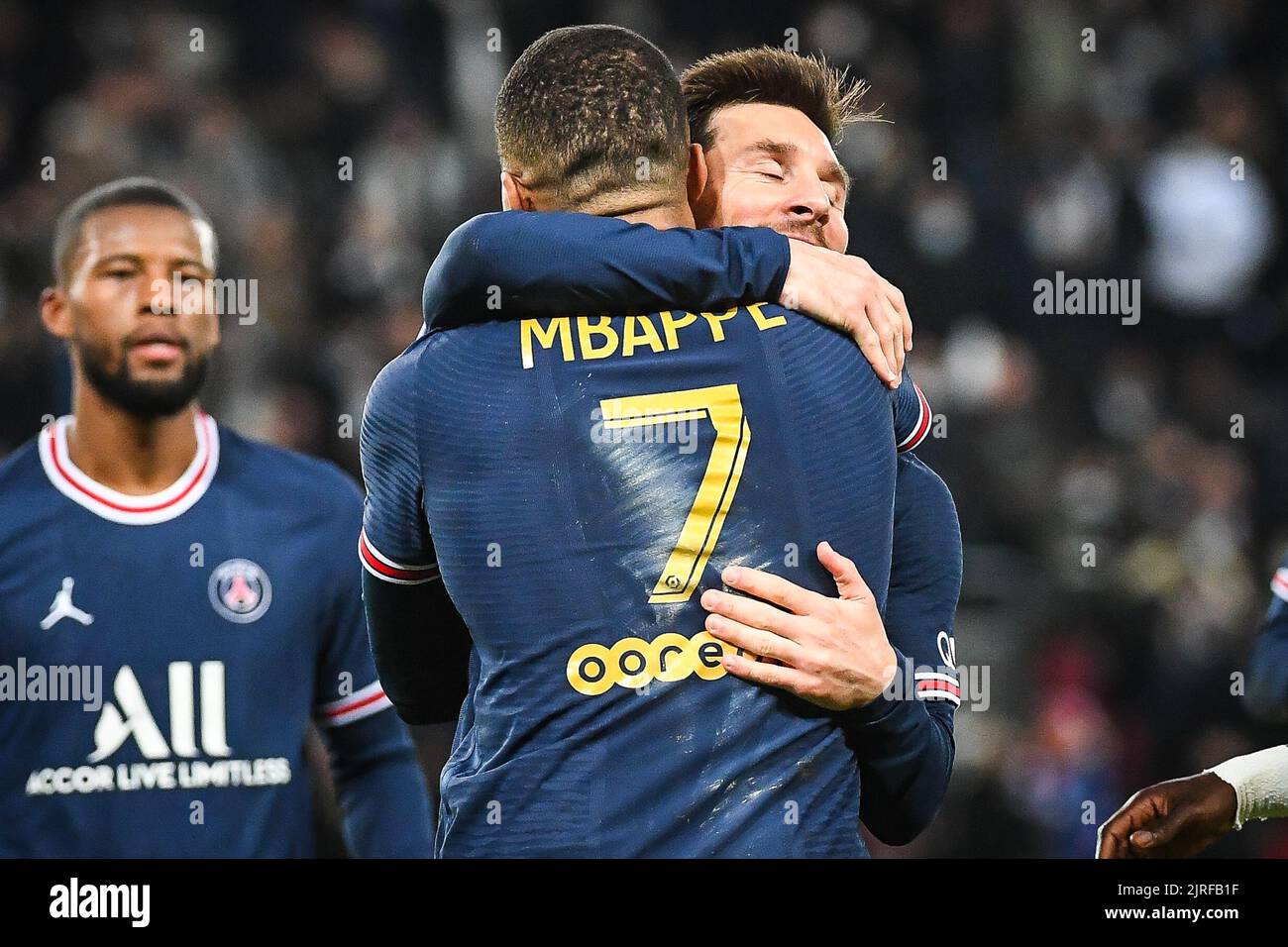 Kylian MBAPPE of PSG celebrate his goal with Lionel (Leo) MESSI of PSG ...