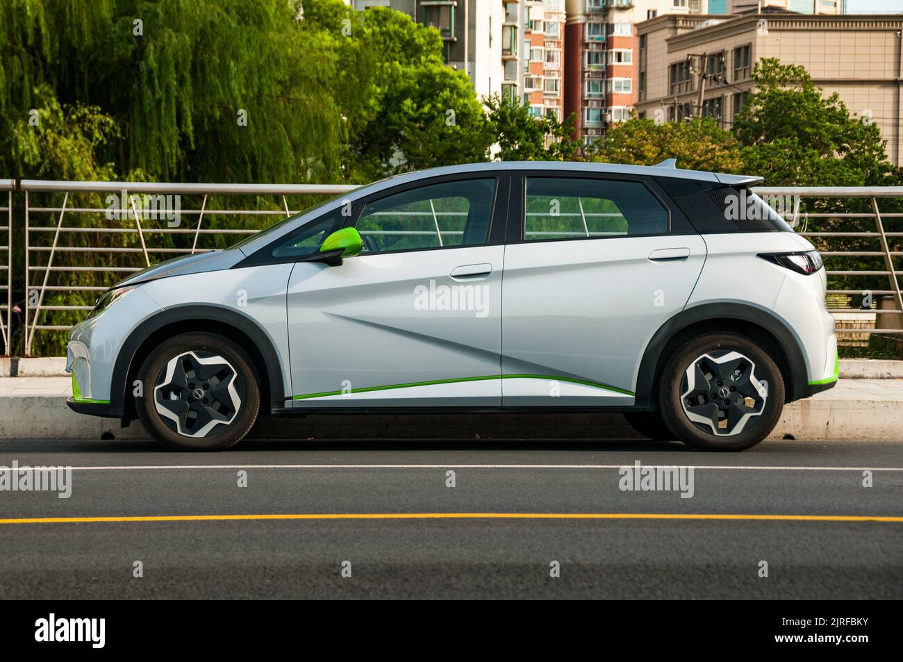 BYD Dolphin small electric hatchback car photographed in Shanghai ...