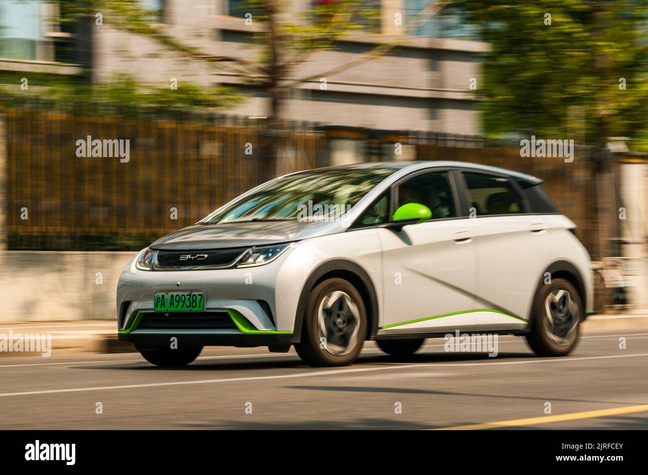BYD Dolphin small electric hatchback car being driven on the road in ...
