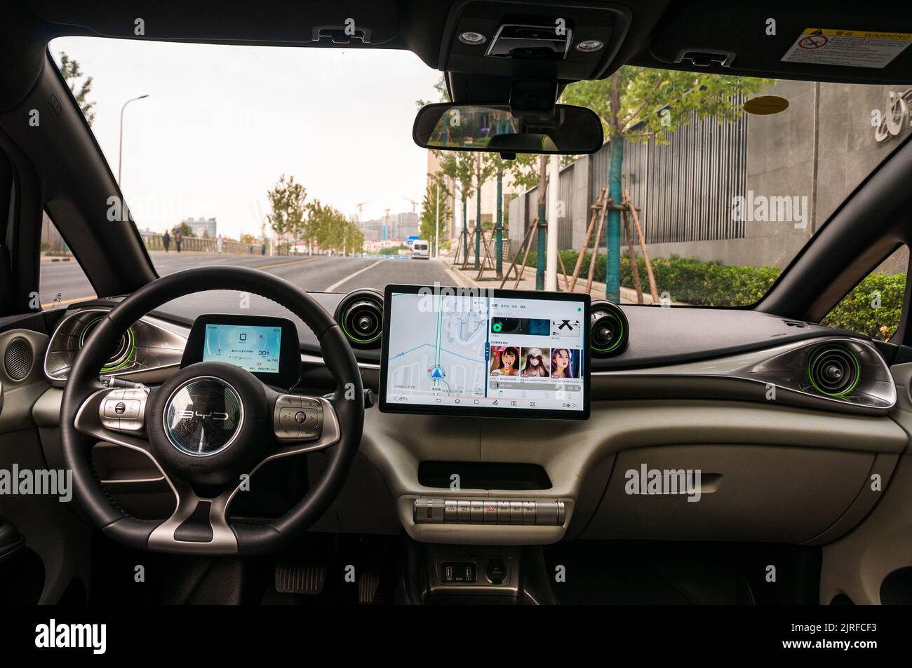 Interior of a BYD Dolphin small electric hatchback as pictured on a ...
