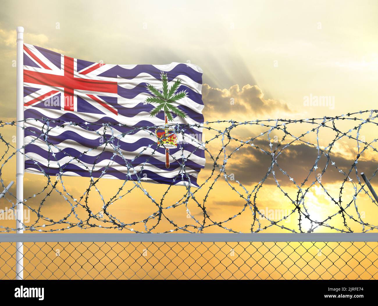 Flagpole with the flag of British Territory in the Indian Ocean against ...