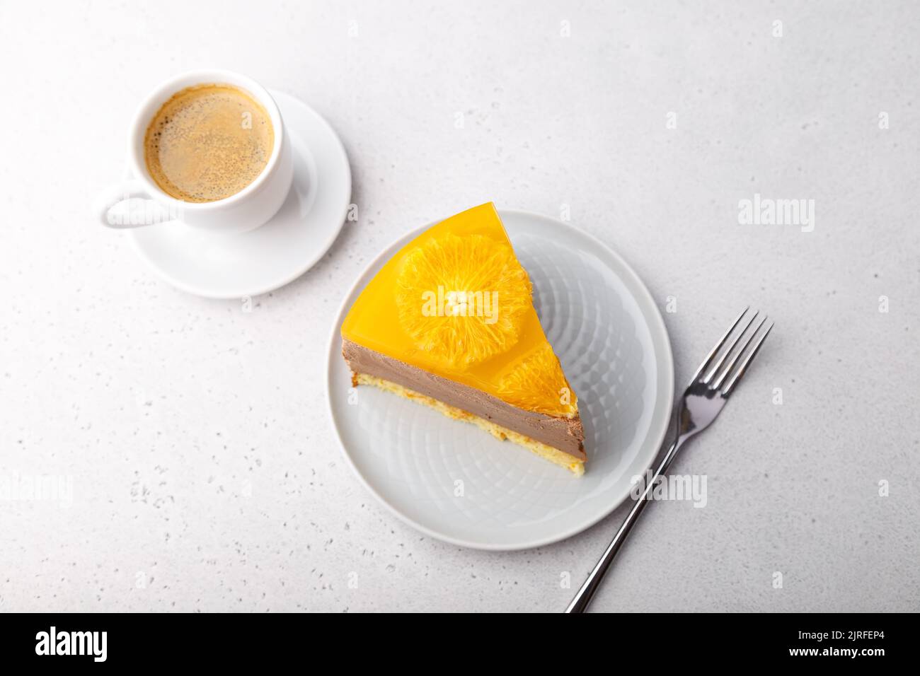 Chocolate-orange mousse cake with biscuit base, jelly and orange ...