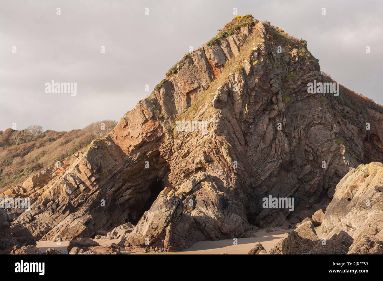 Complex folding in cliff at Monkston Beach, Pembrokeshire, Wales, UK ...