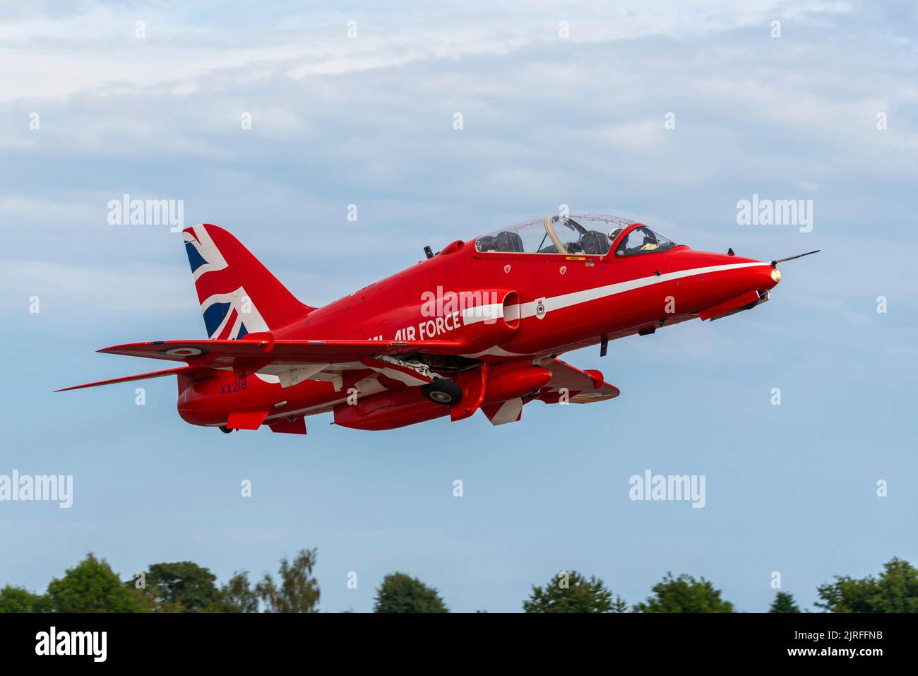Royal Air Force Red Arrows BAe Hawk jet plane taking off from London ...