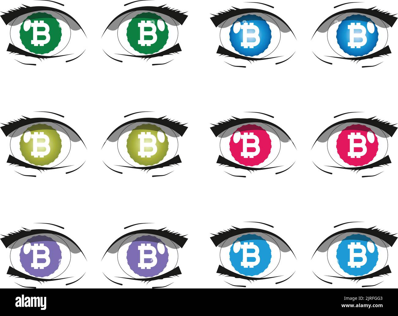 Cartoon beautiful eyes vector set. crypto eyes. bitcoin Stock Vector ...