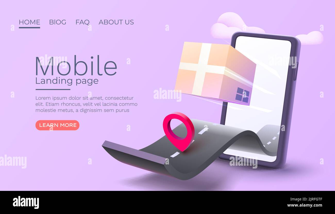 Smart phone mail services, package position online, web banner. Vector ...