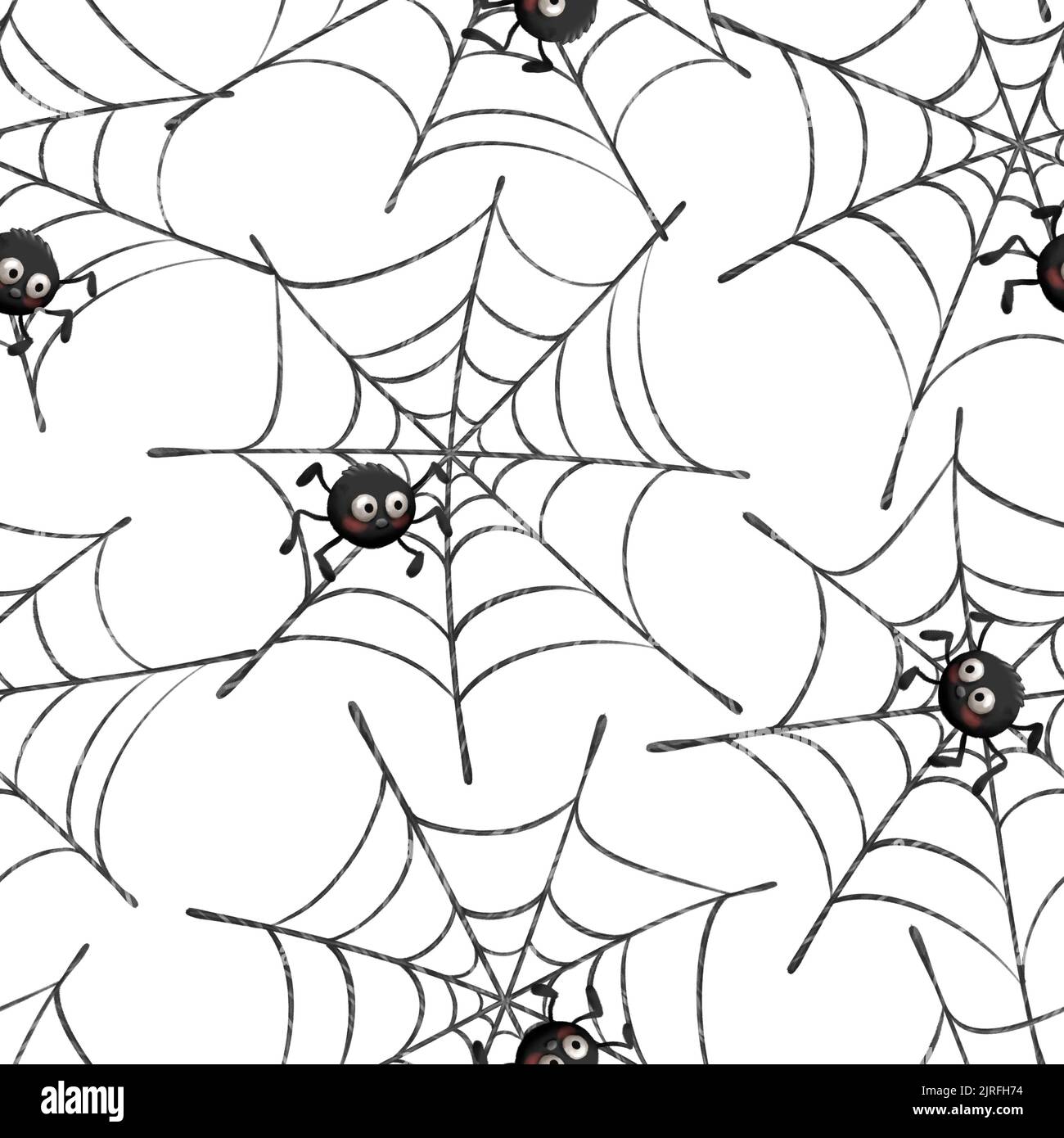 Spider webs on white background. Seamless pattern with cartoon spider ...