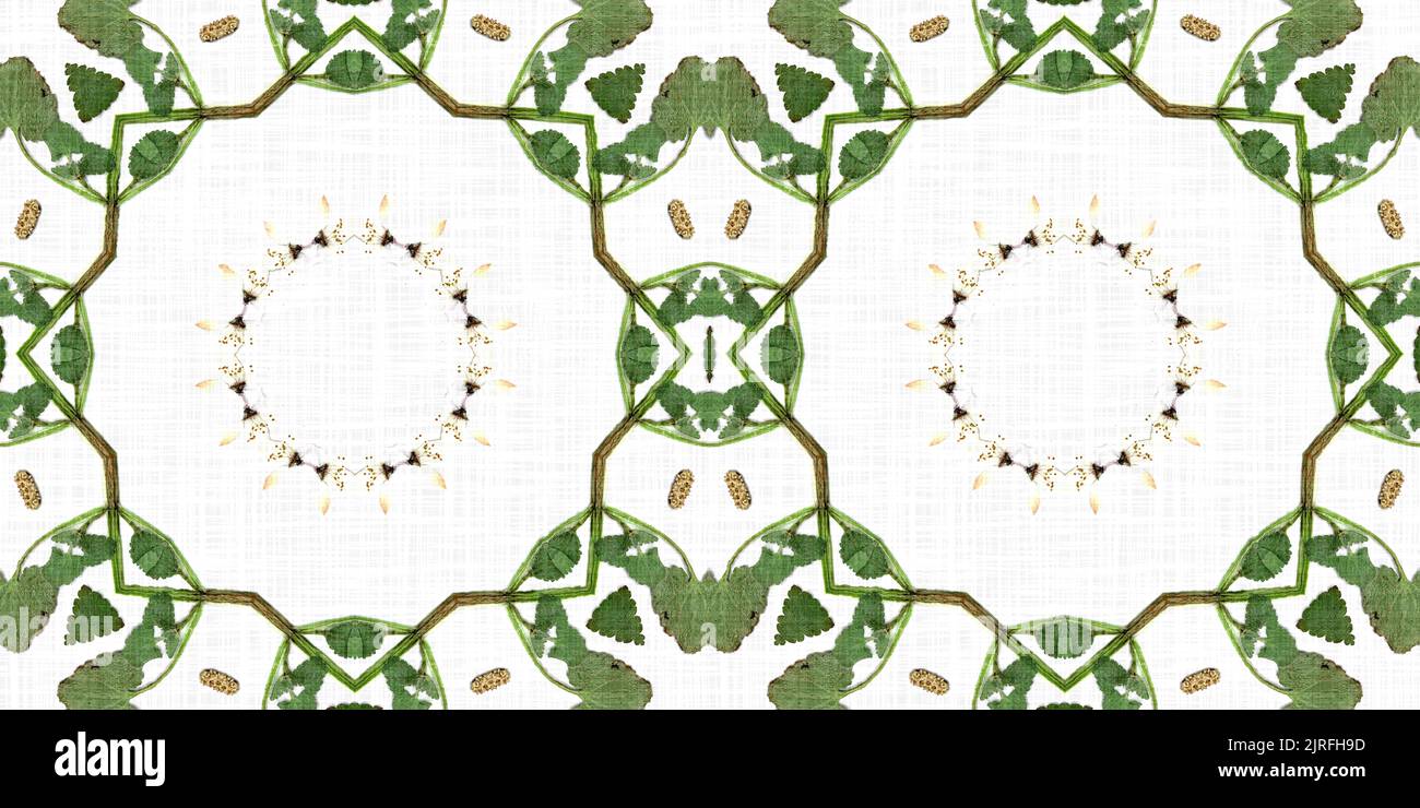 Foliage kaleidoscope seamless border pattern. Trendy optic fresh design ...