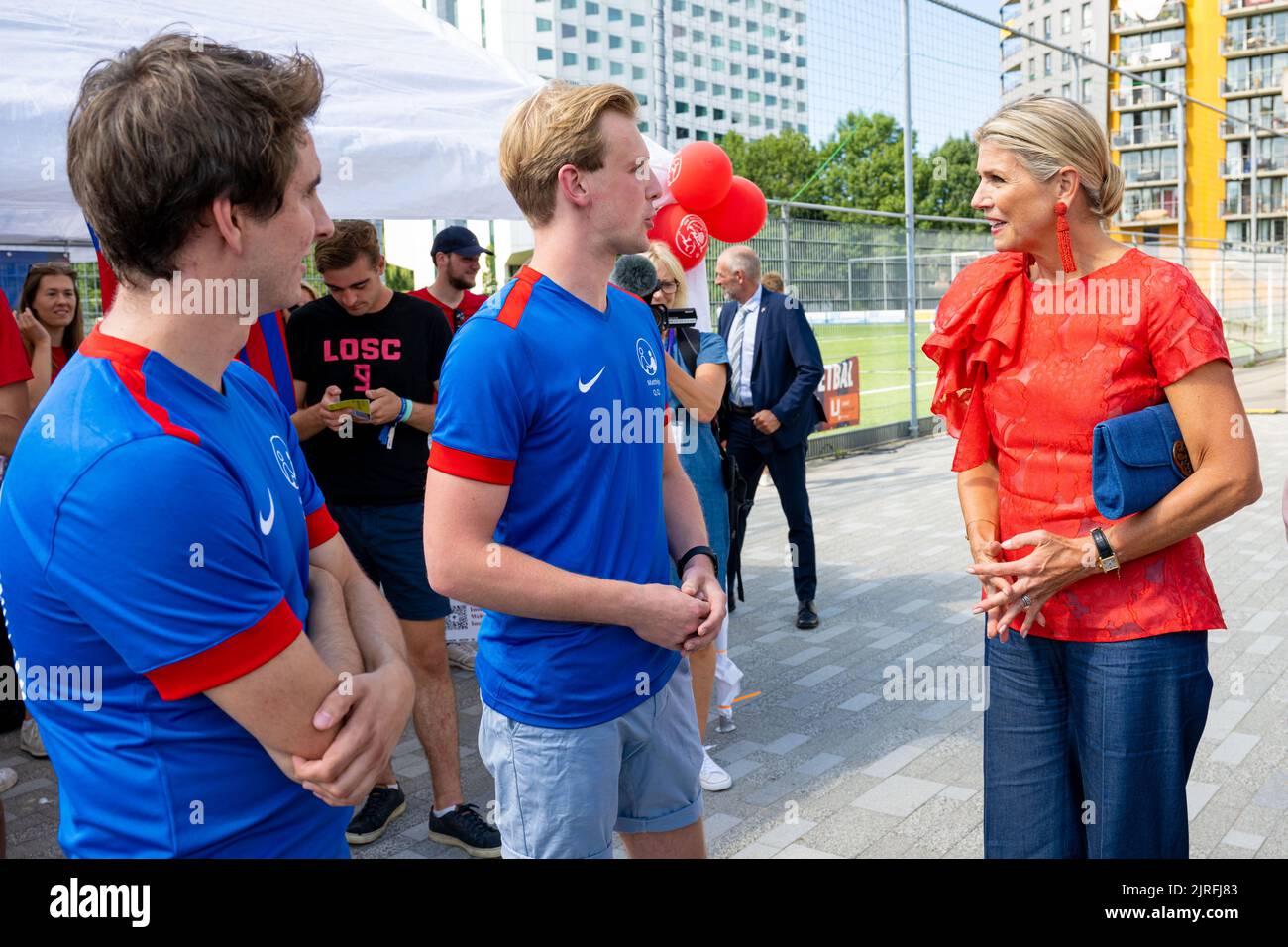 Queen Maxima during a visit to the activities market of the reception week and the introduction ...