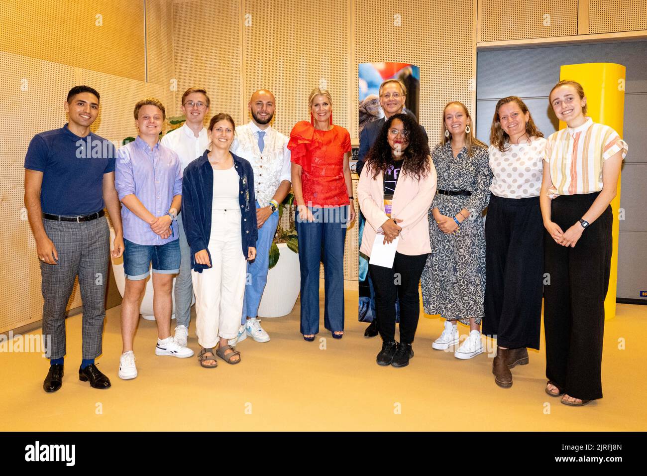 Queen Maxima during a visit to the activities market of the reception week and the introduction ...