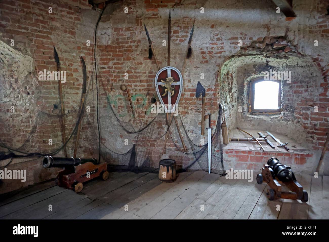 HALYCH, UKRAINE - AUGUST 21, 2022 - Samples of ancient weapons are displayed at Halych Castle ...
