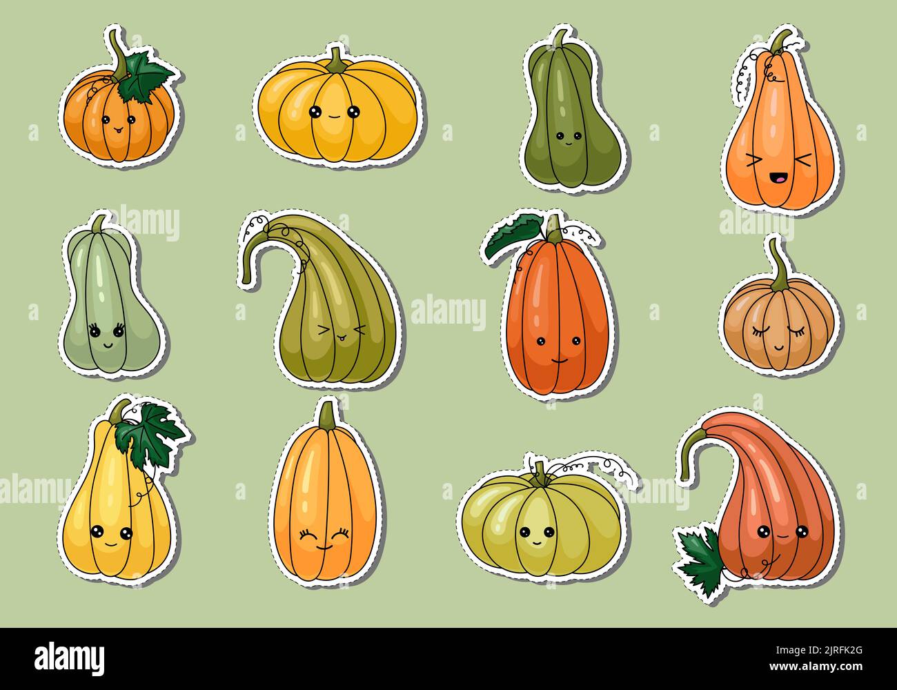 Set of pumpkin stickers. Autumn design elements for posters ...