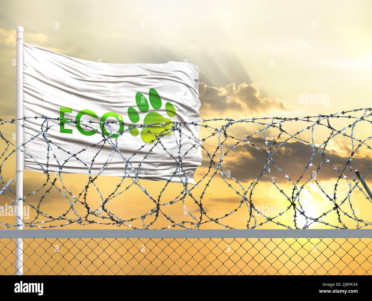 Flagpole with the flag of Green environmental protection animal logo ...