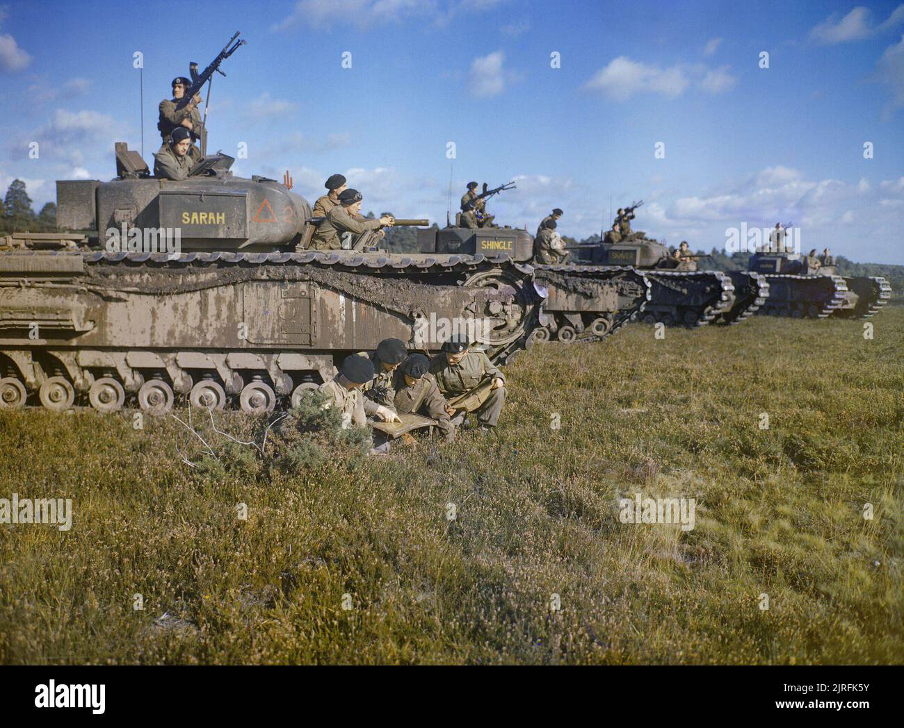 Churchill tanks of 43rd Battalion, Royal Tank Regiment on manoeuvres in ...