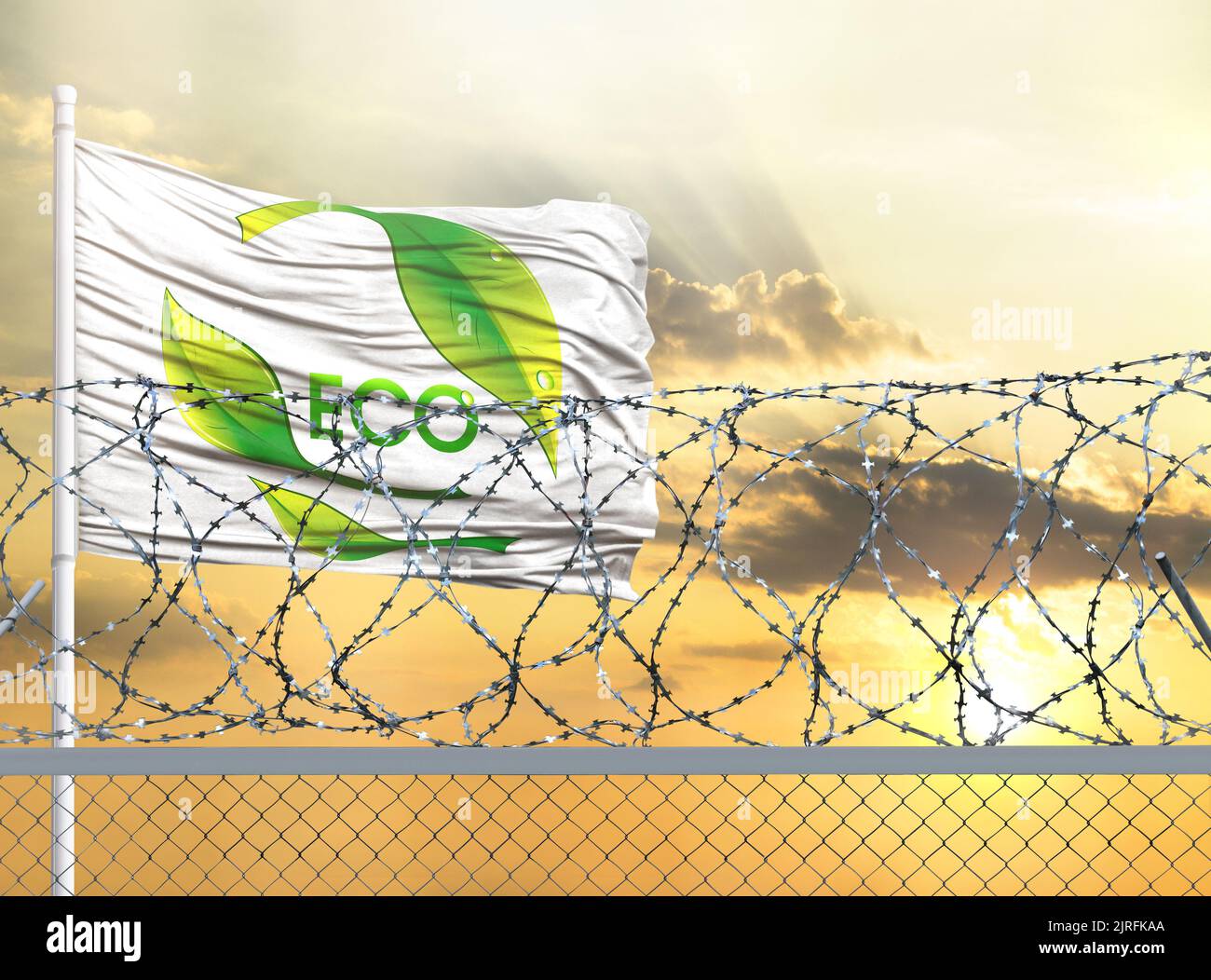 Flagpole with the flag of Plant protection green ecological logo ...