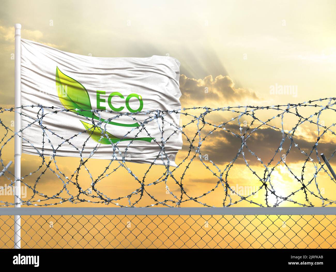 Flagpole with the flag of Green environmental protection logo against ...