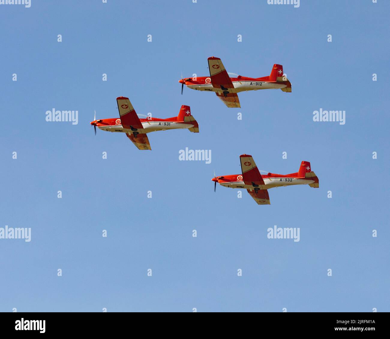 Members of the Swiss Air Force PC-7 team display at the 2022 RIAT Stock ...