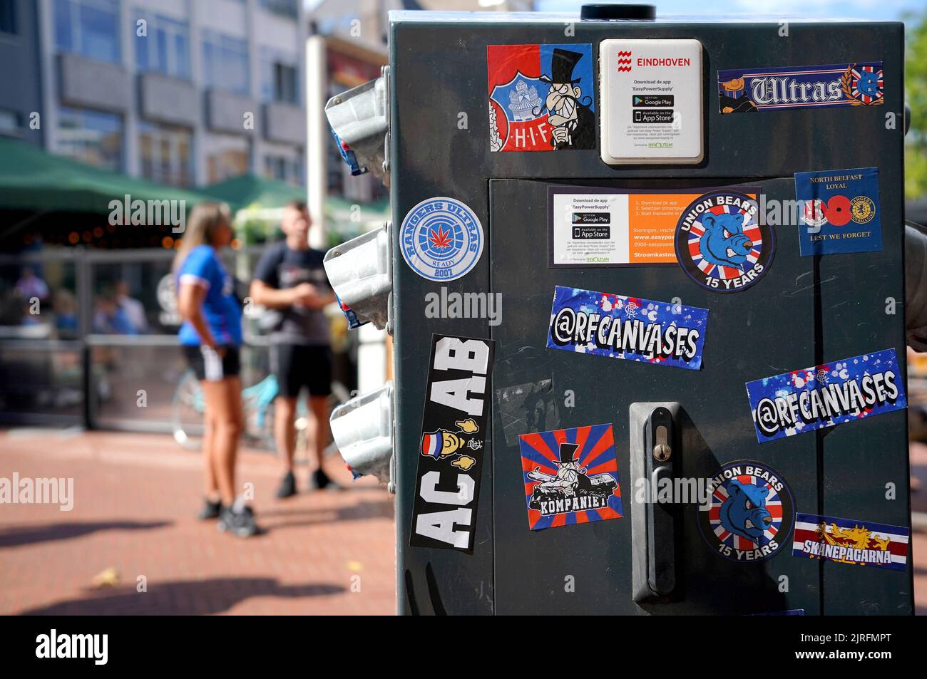 Rangers stickers on display ahead of the UEFA Champions League ...