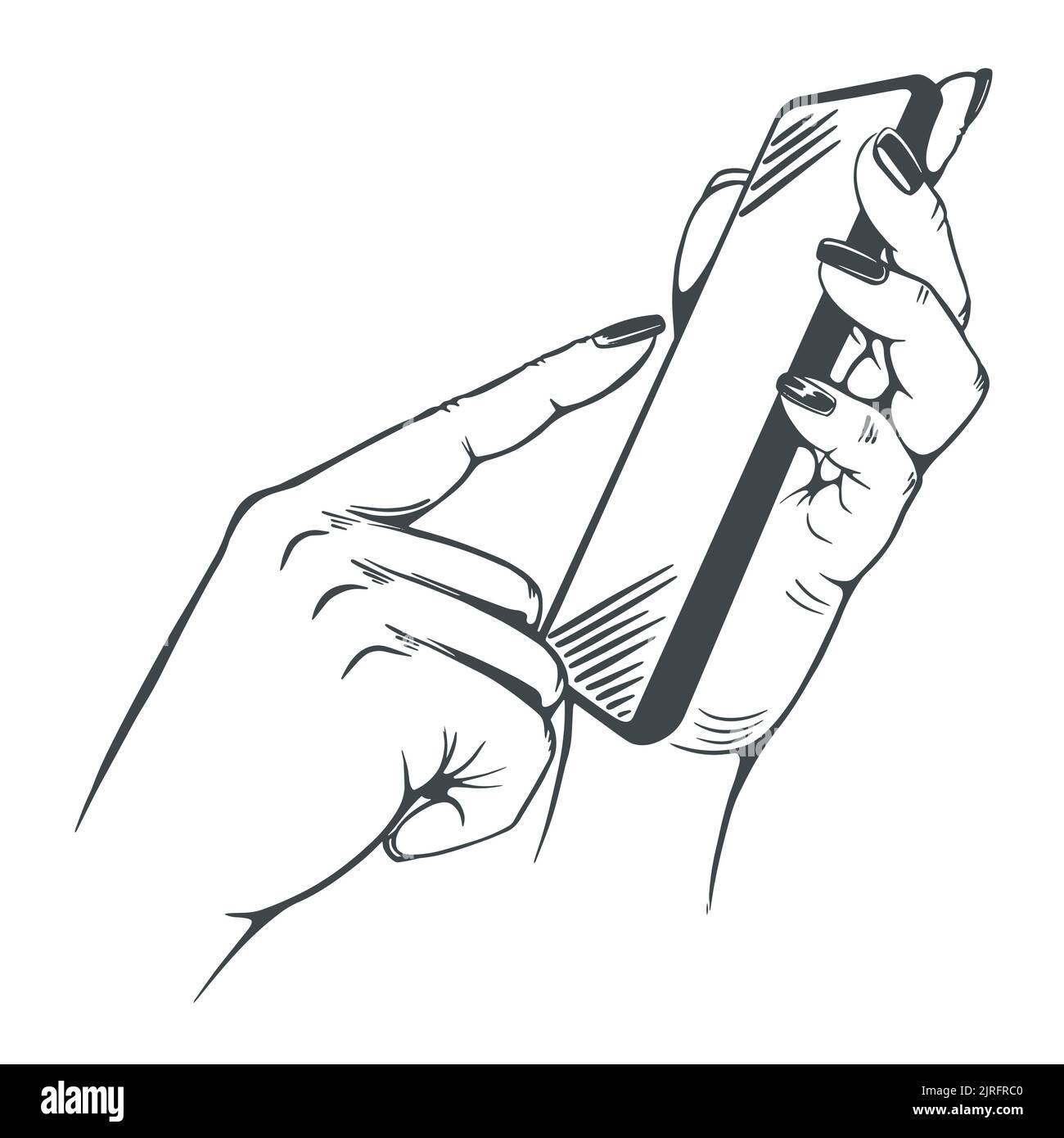 Hands phone sketch vector Cut Out Stock Images & Pictures - Alamy