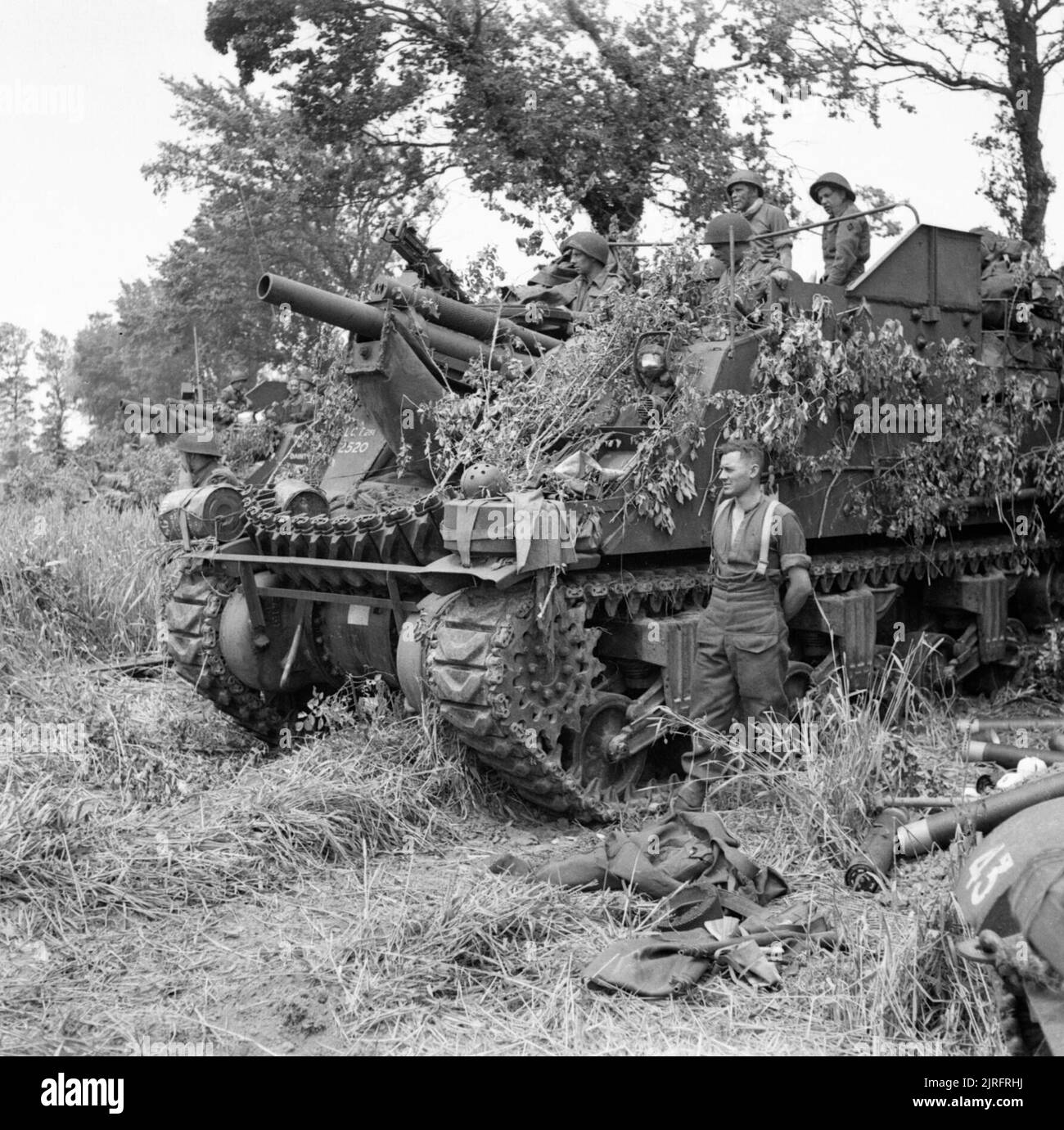 The British Army in Normandy 1944 Priest 105mm self-propelled guns near ...