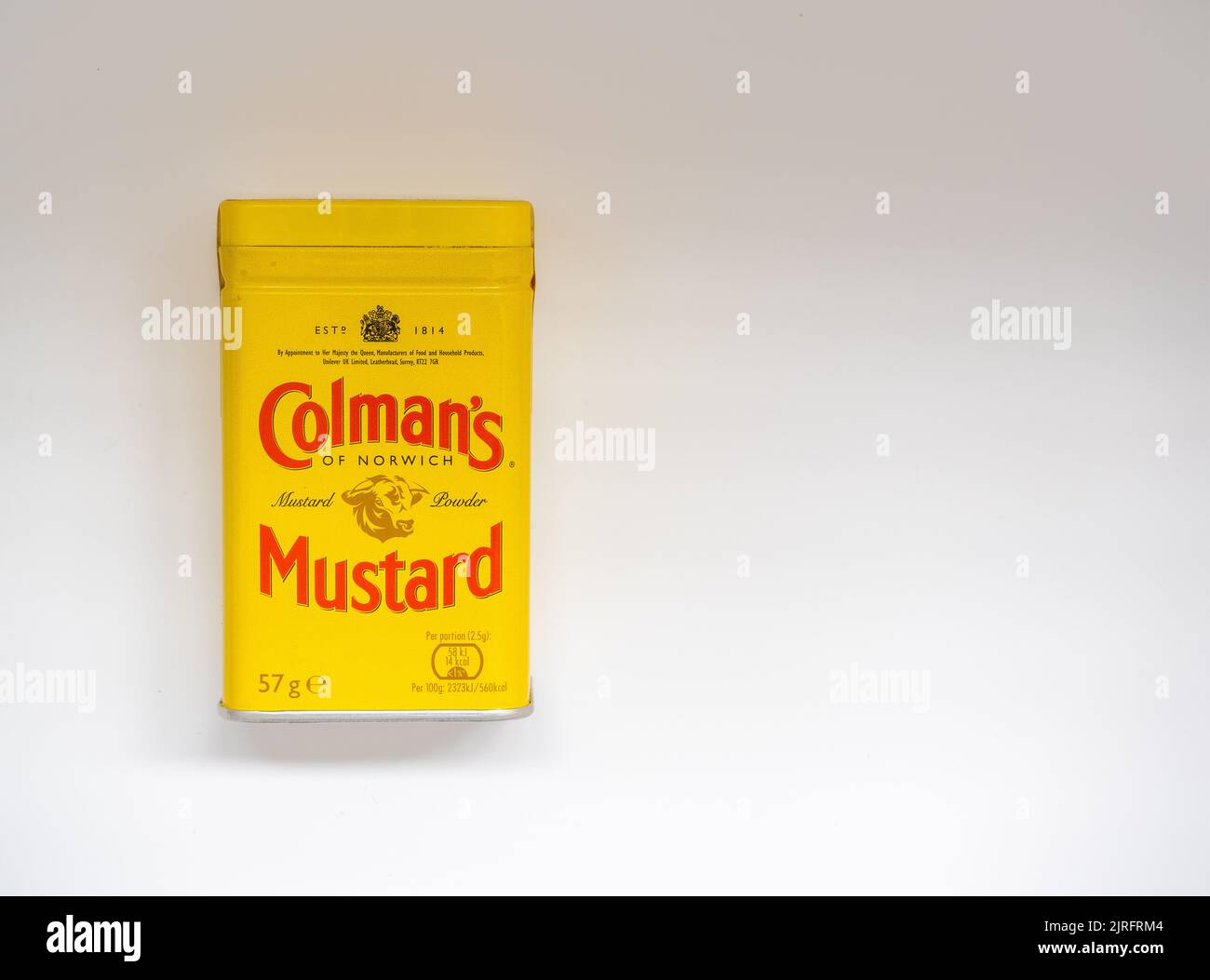 Cardiff Mid Glamorgan Wales UK August 24 2022 a yellow tin of Colemans ...