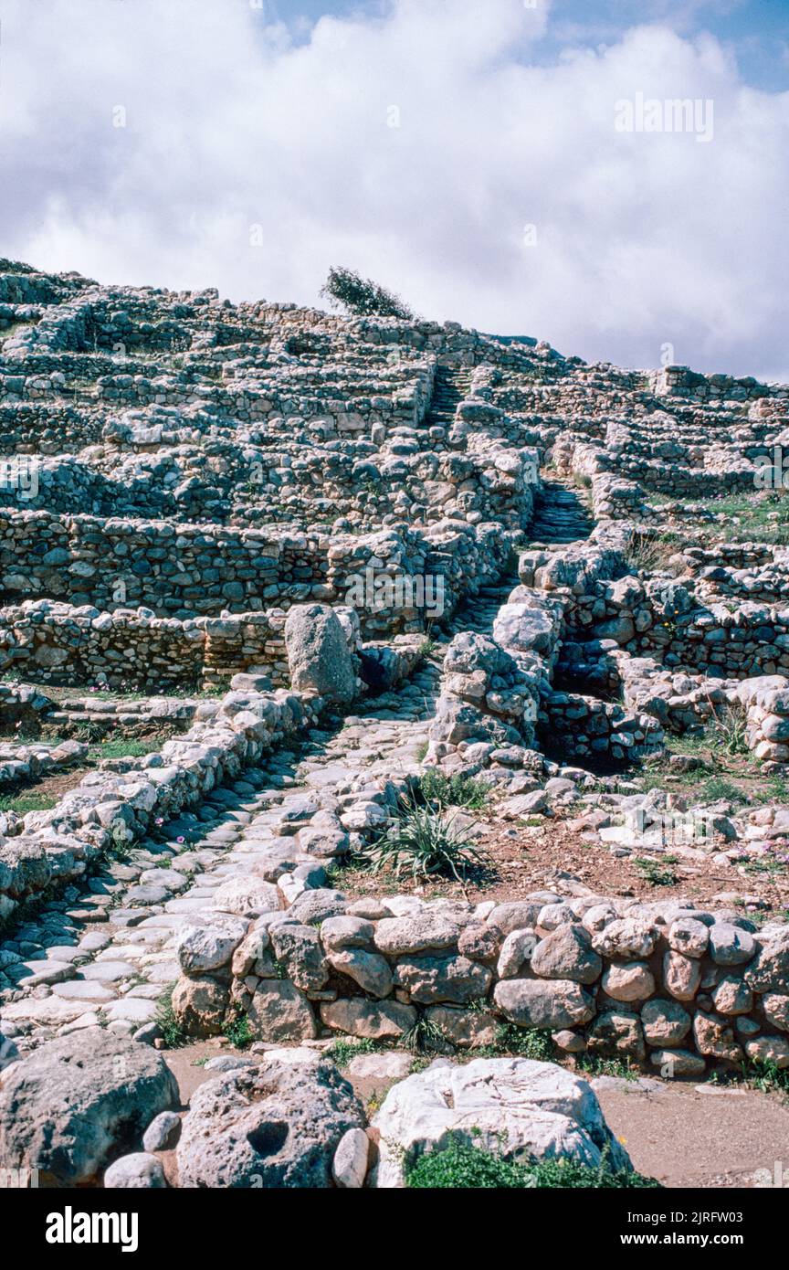 Stepped roadway at Minoan palace complex at Gournia in Crete, the ...