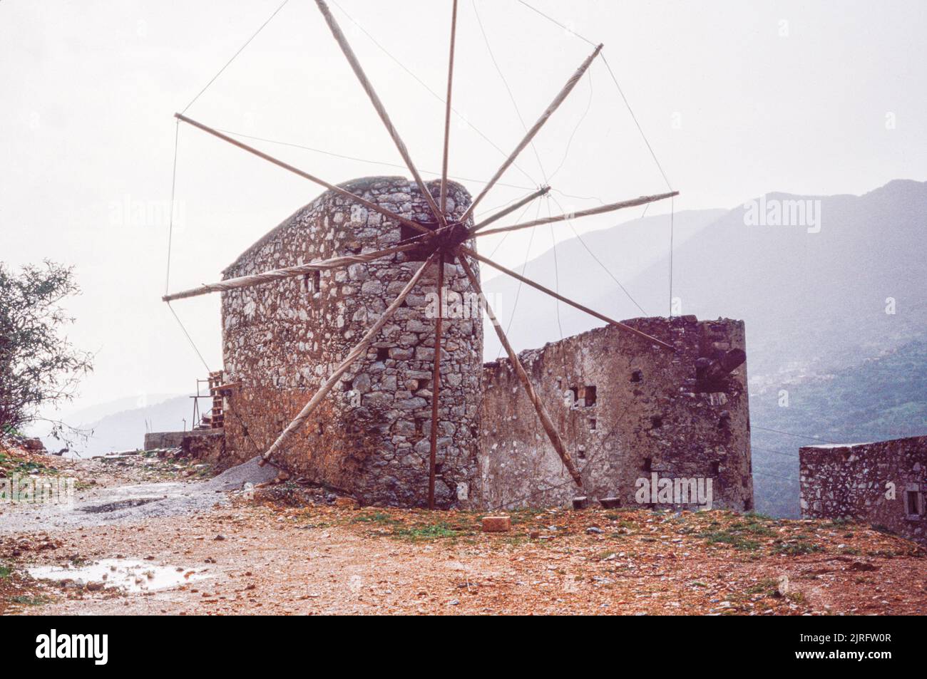 Typical windmill in Crete, the largest and most populous of the Greek ...