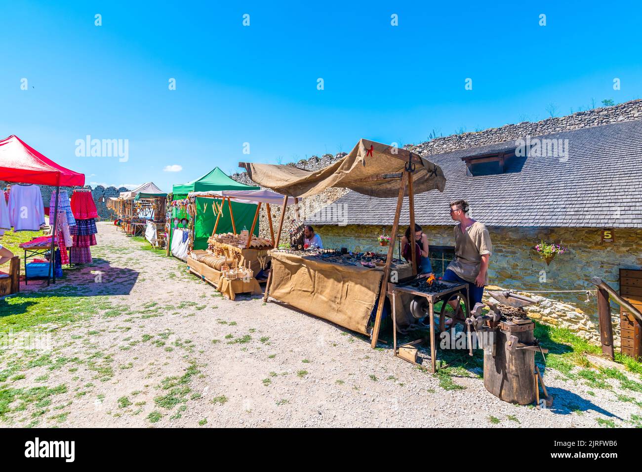 Cachtice, Slovakia - 4.7.2020: Medieval market at Cachtice castle ...