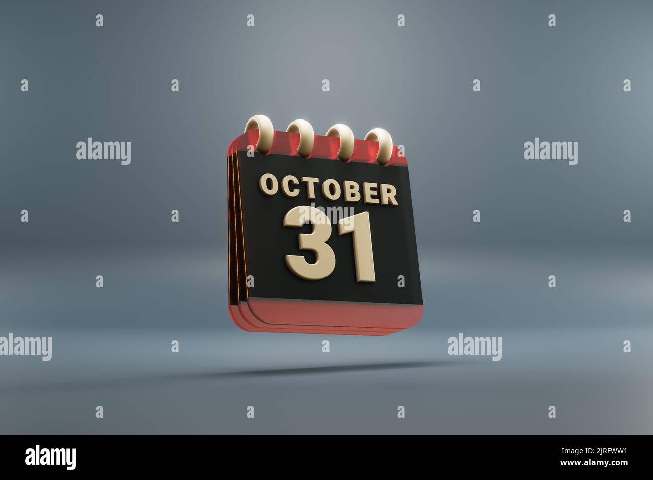 Standing black and red month lined desk calendar with date October 31 ...
