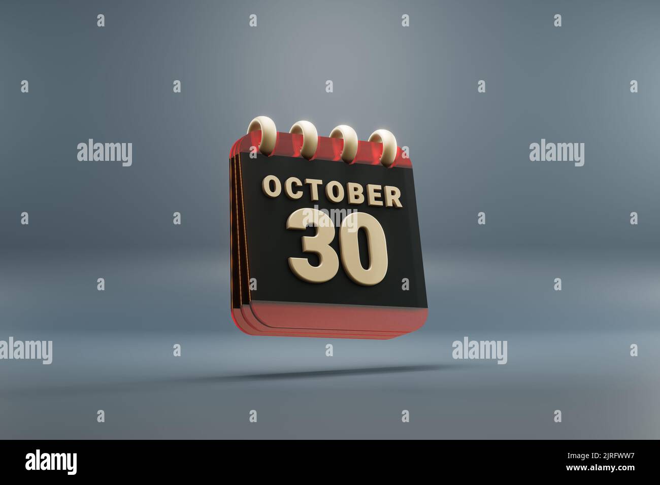 Standing black and red month lined desk calendar with date October 30 ...