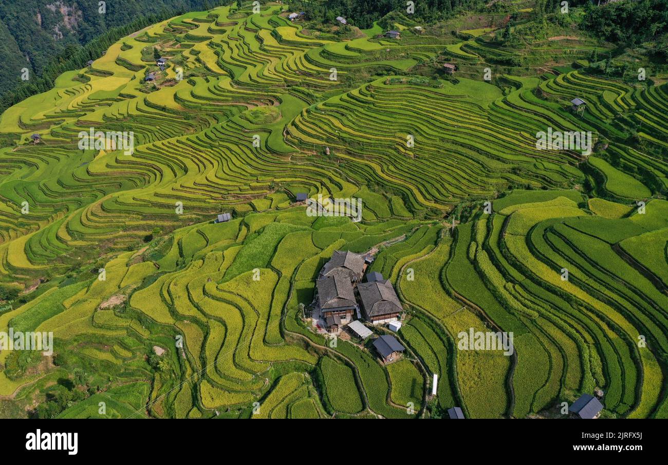 CONGJIANG, CHINA - AUGUST 24, 2022 - Aerial photo shows the Jiabang ...