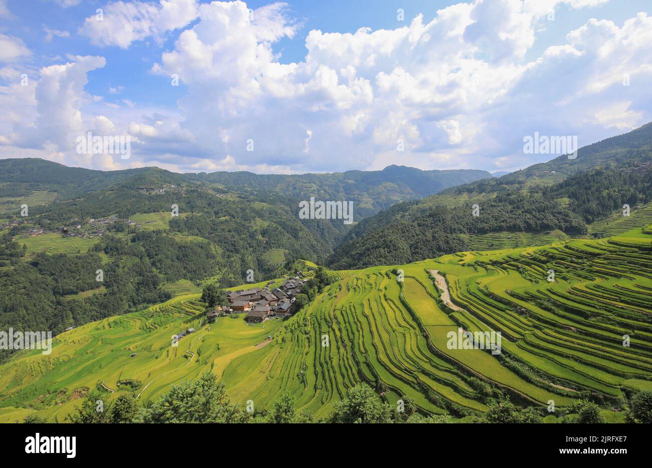 CONGJIANG, CHINA - AUGUST 24, 2022 - Aerial photo shows the Jiabang ...