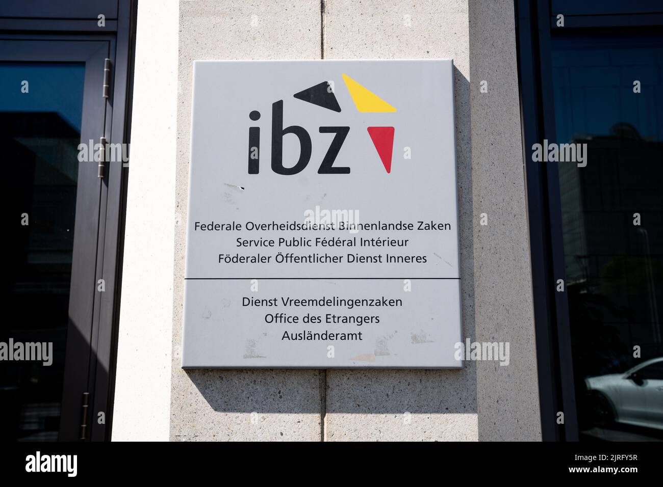 A plaque in Dutch, French and German at the entrance of the ...