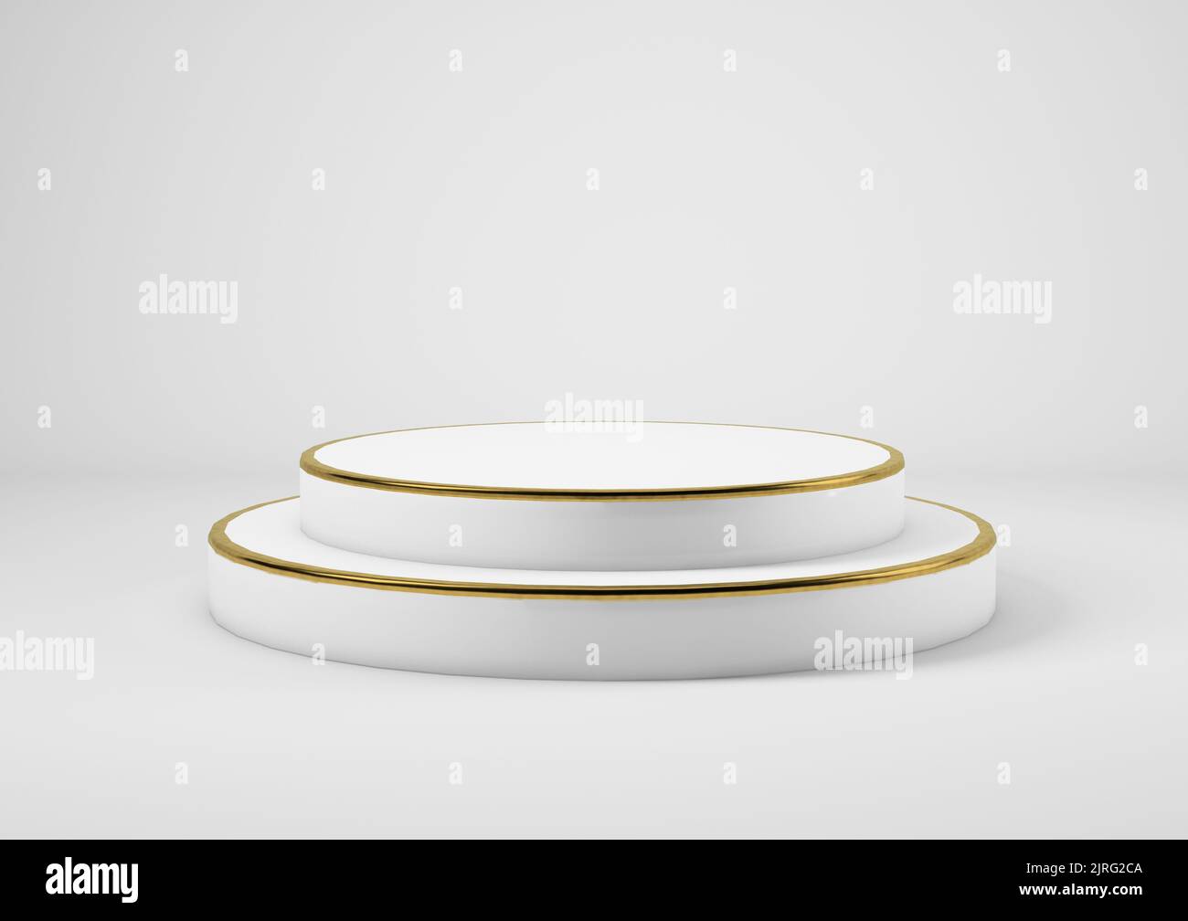 A 3D rendering of a round podium with golden edges isolated on a white ...