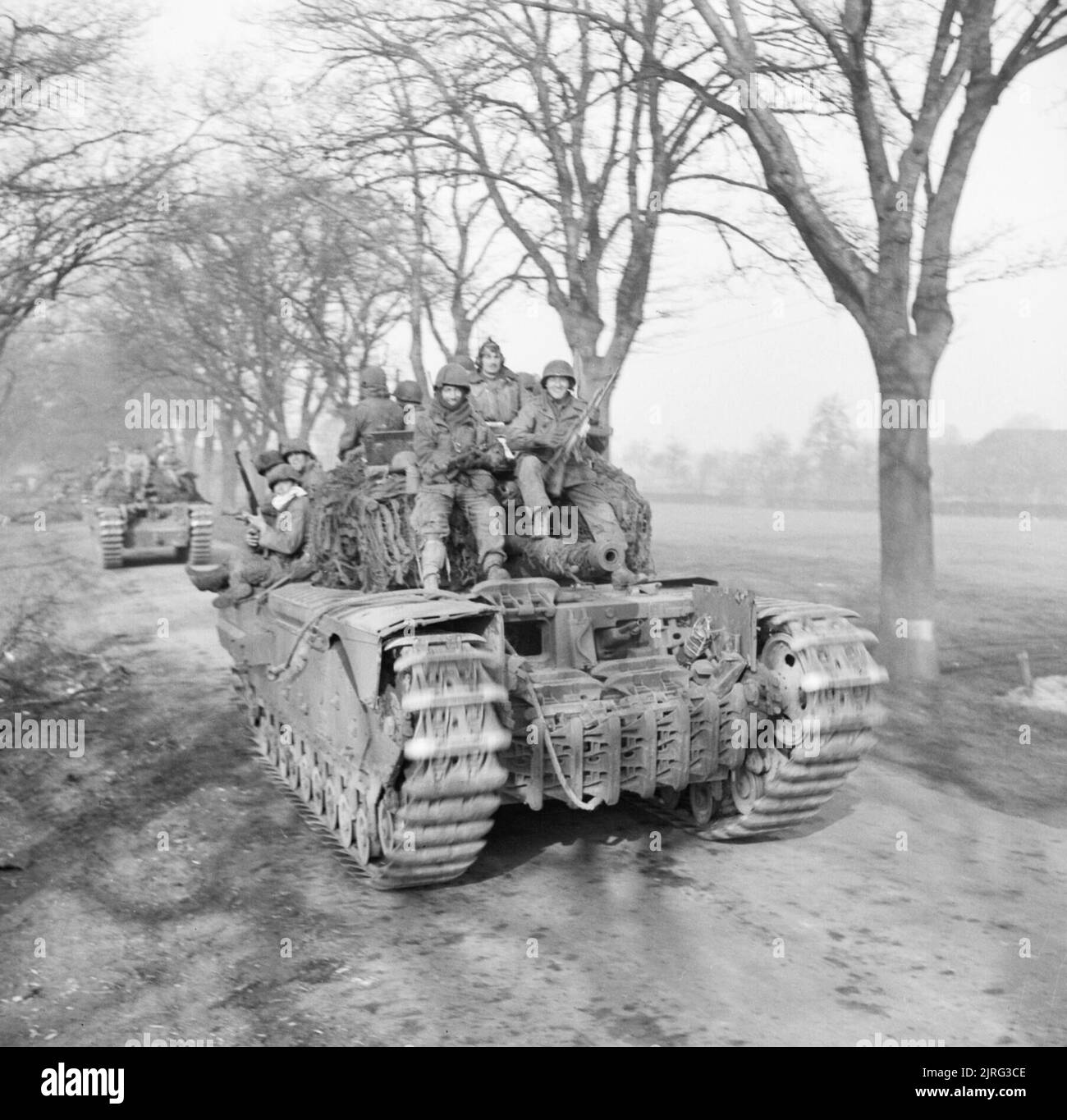Churchill tanks of 6th Guards Tank Brigade carrying paratroopers of the ...