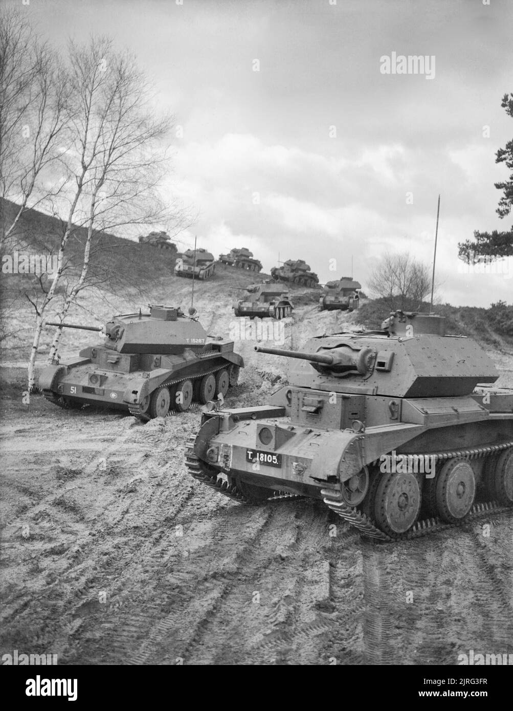 Cruiser Mk IVA tanks of 1st Armoured Division on an exercise in the UK ...