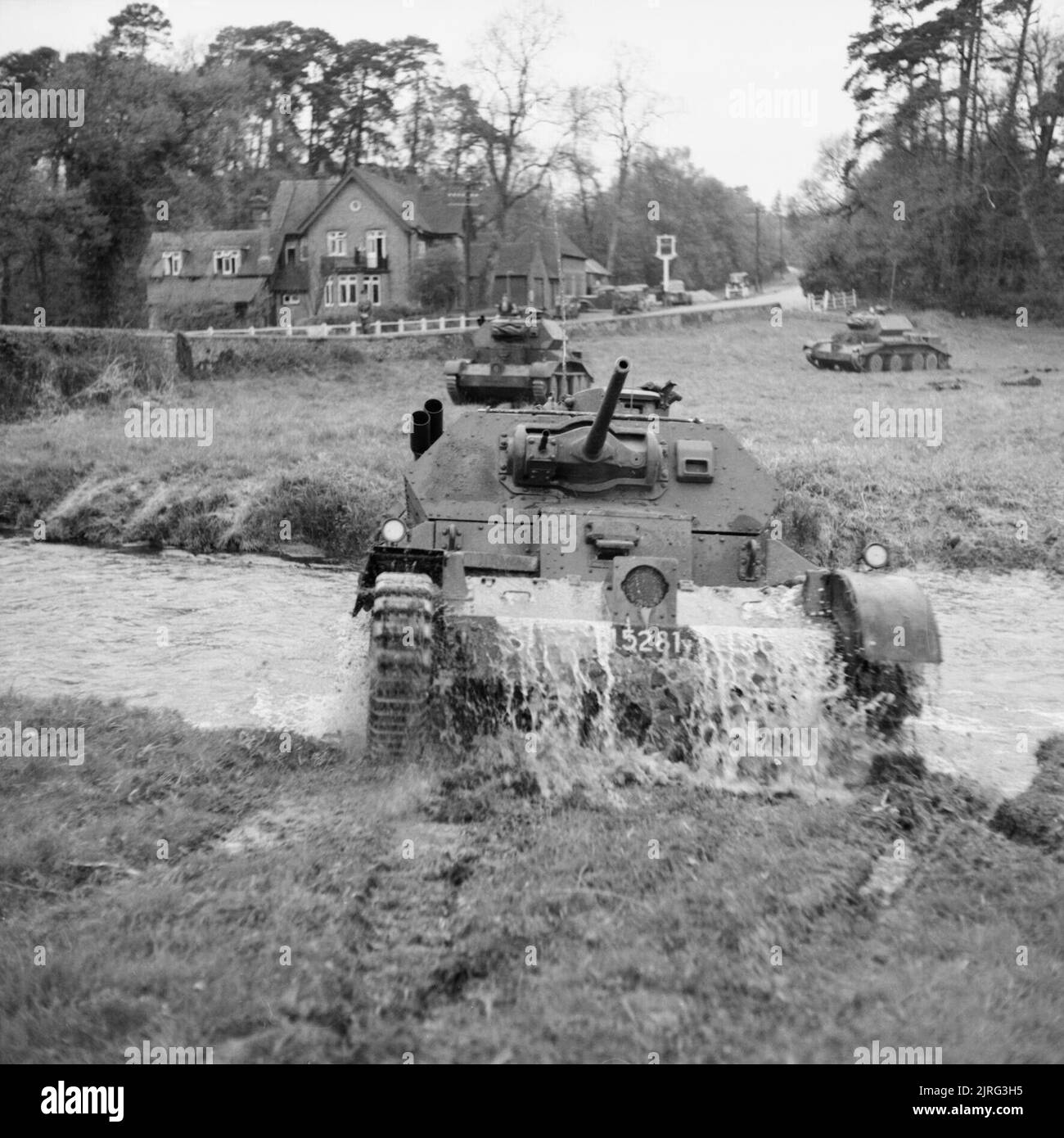 Cruiser Mk IVA tanks of 1st Armoured Division crossing a stream near ...