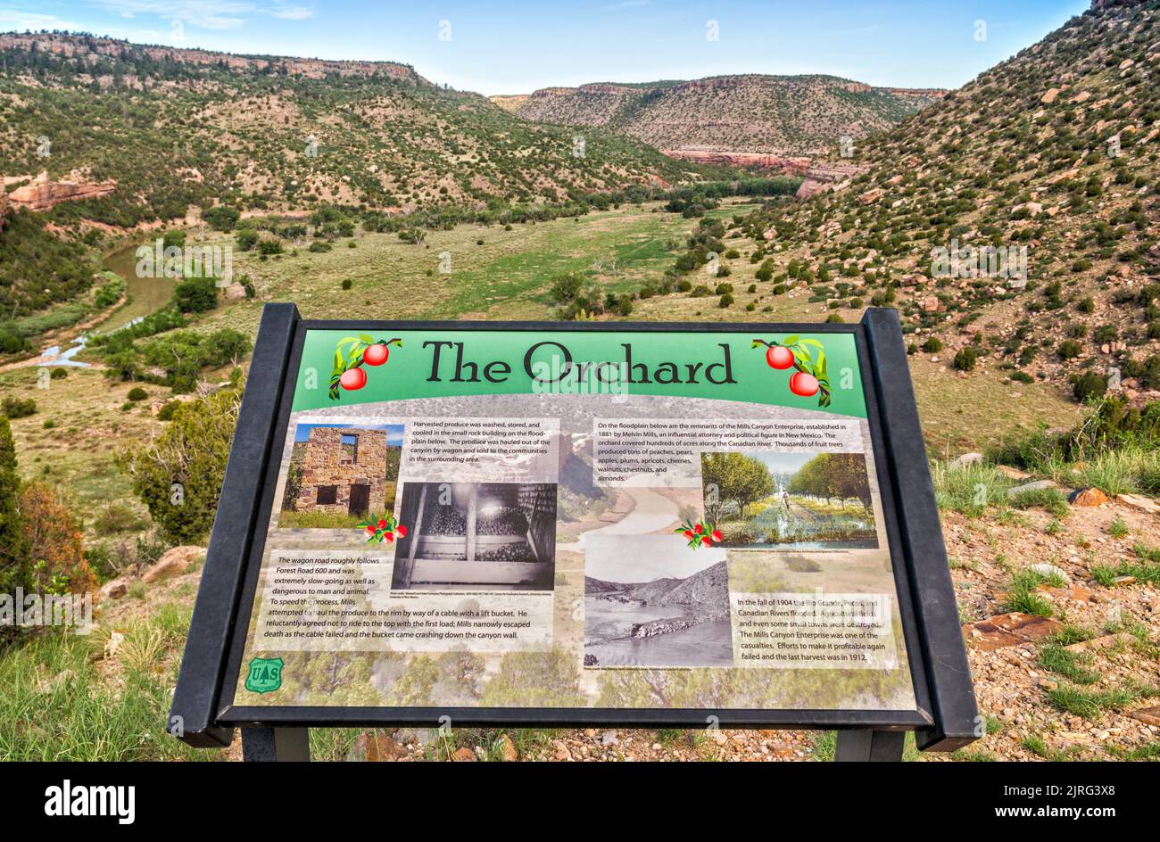 Sign at former Orchard area, created in 1881 by Melvin Mills, in ...