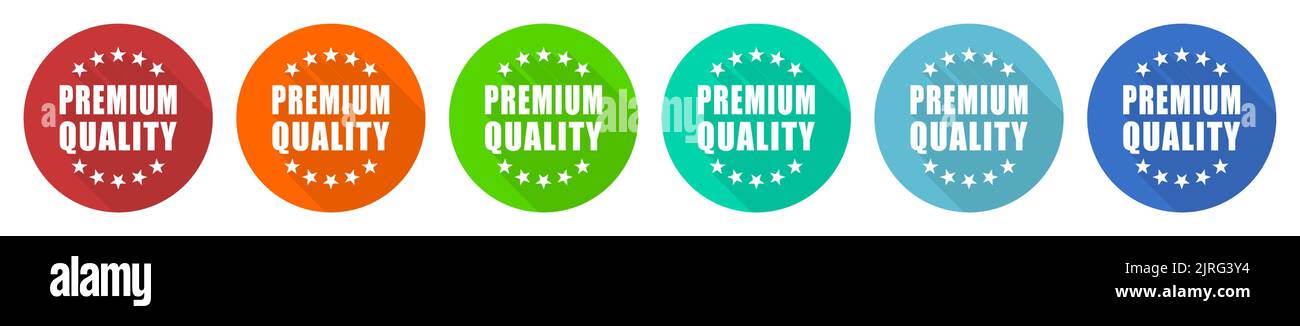 Premium quality icon set, flat design vector illustration in 6 colors ...