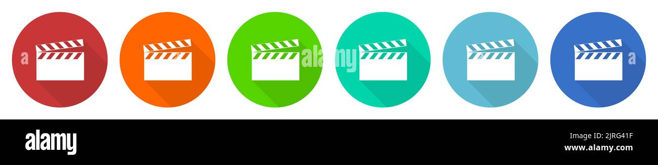 Video icon set, flat design vector illustration in 6 colors options for ...