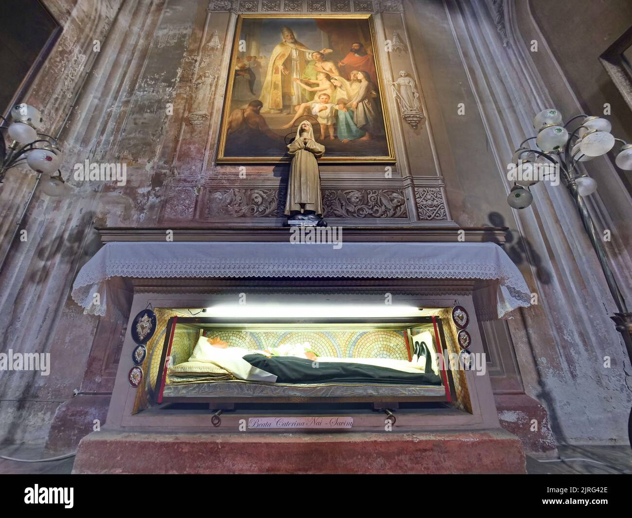 Church of saint Peter martyr in Vigevano. Saint Caterina statue view in ...