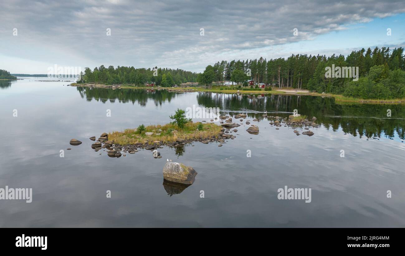 An aerial view of trees near the shore of the Finnish Archipelago Stock ...