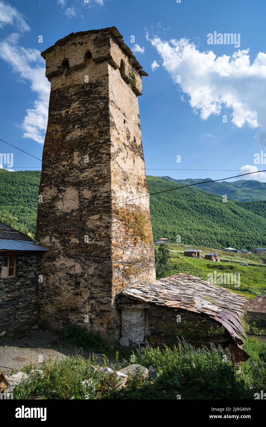 Traditinal Svan towers in Ushguli community (village Zhibiani) in ...