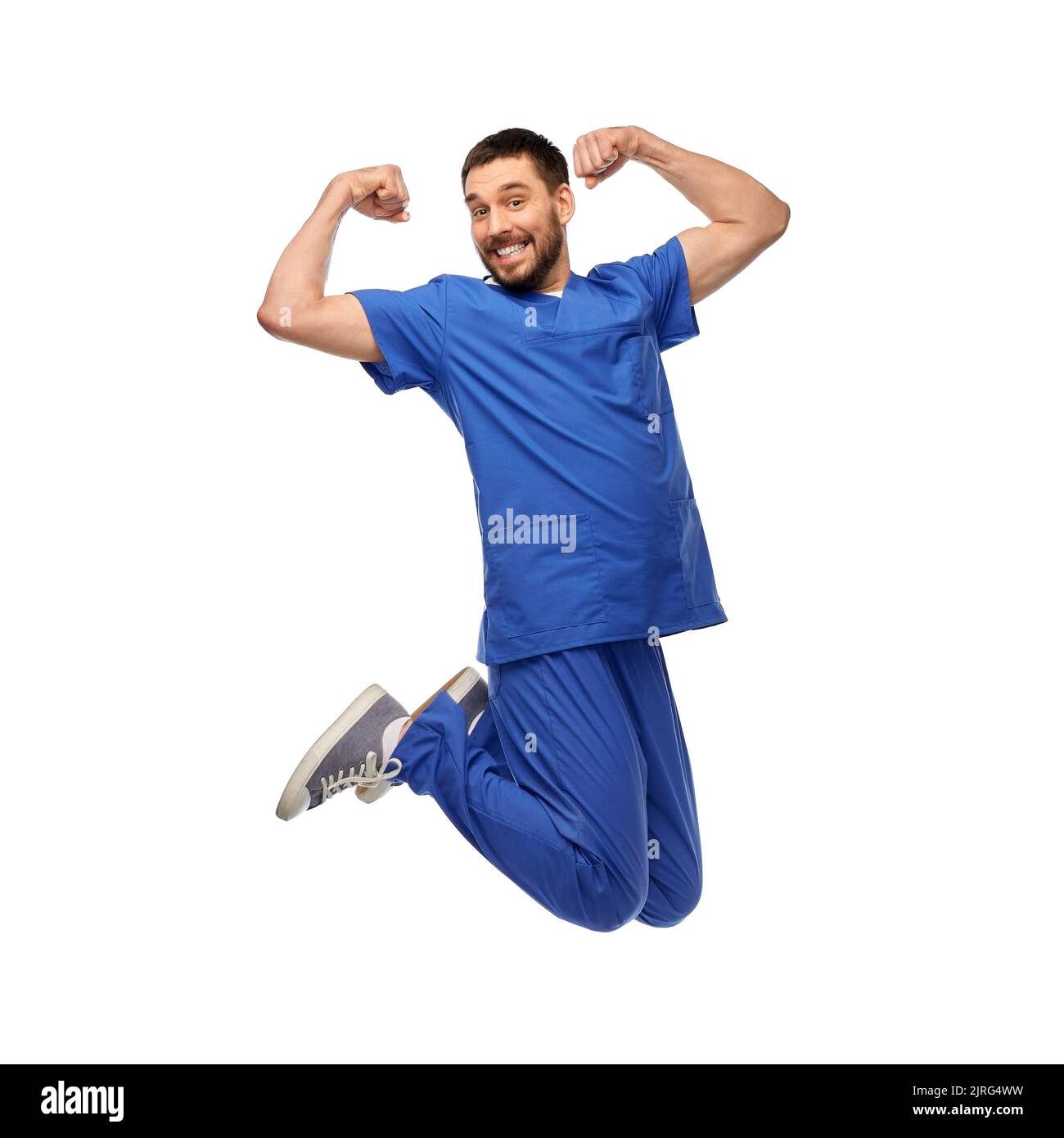 Happy nurse in blue Cut Out Stock Images & Pictures - Alamy