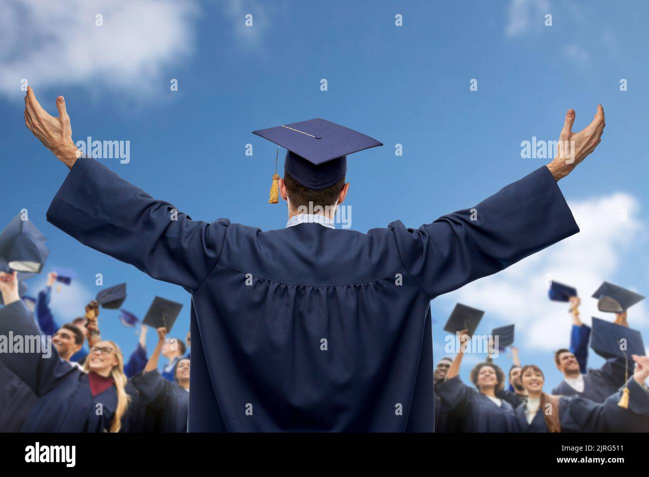 Happy students bachelors waving hi-res stock photography and images - Alamy