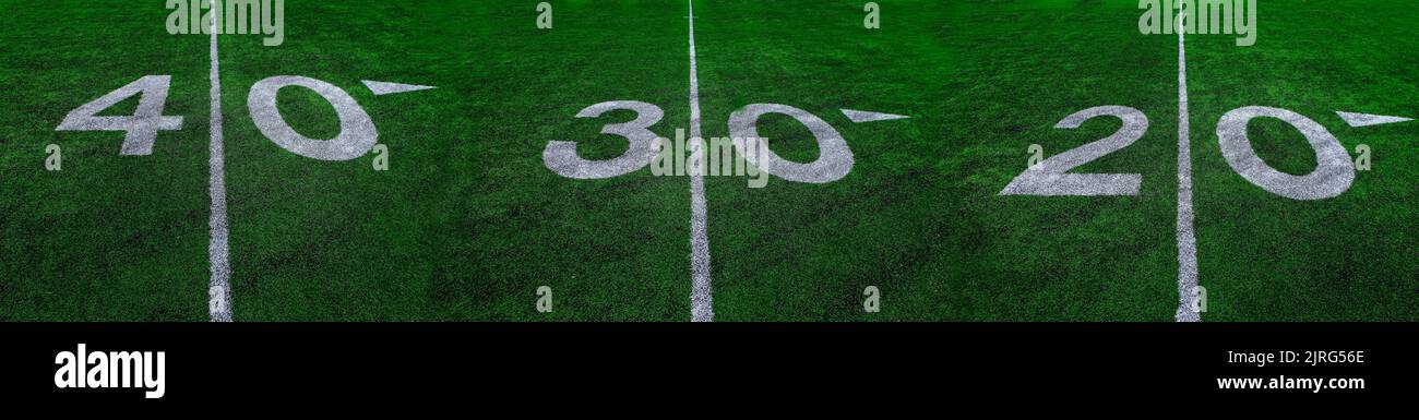 Football field green grass white yard markers to touchdown competition ...