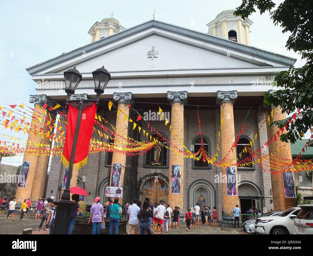 The facade of the San Bartolome Church in Malabon City features eight ...