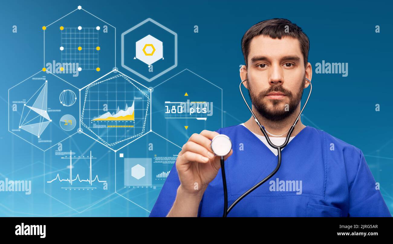 doctor or male nurse with stethoscope over vitals Stock Photo - Alamy